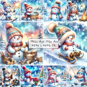 Cute Winter Snowman Clipart Bundle, Watercolor Clip Art Images, 20 High ...
