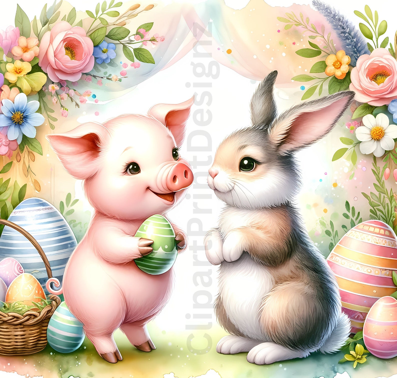 Cute Easter Pigs Clipart, Funny Watercolor Animal Images, High Quality ...