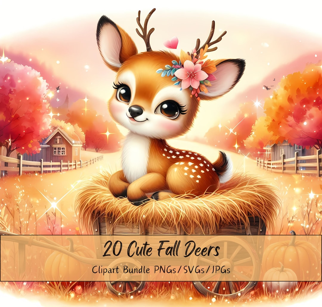 Cute Fall Deers Clipart Bundle, Watercolor Autumn Deer Clip Art Images ...