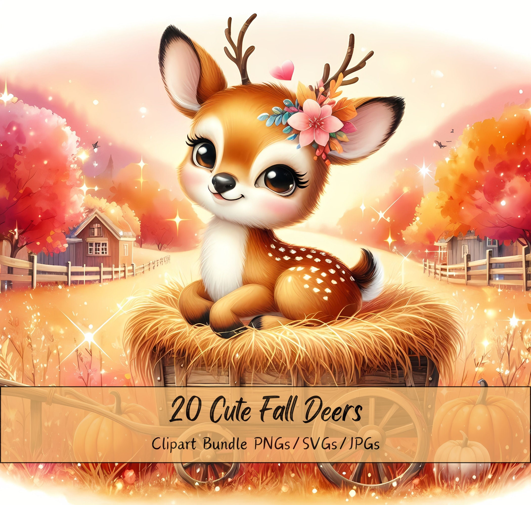Cute Fall Deers Clipart Bundle, Watercolor Autumn Deer Clip Art Images ...