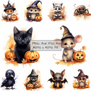 Watercolor Halloween Animal Clipart Bundle, 20 Cute Halloween Images ...