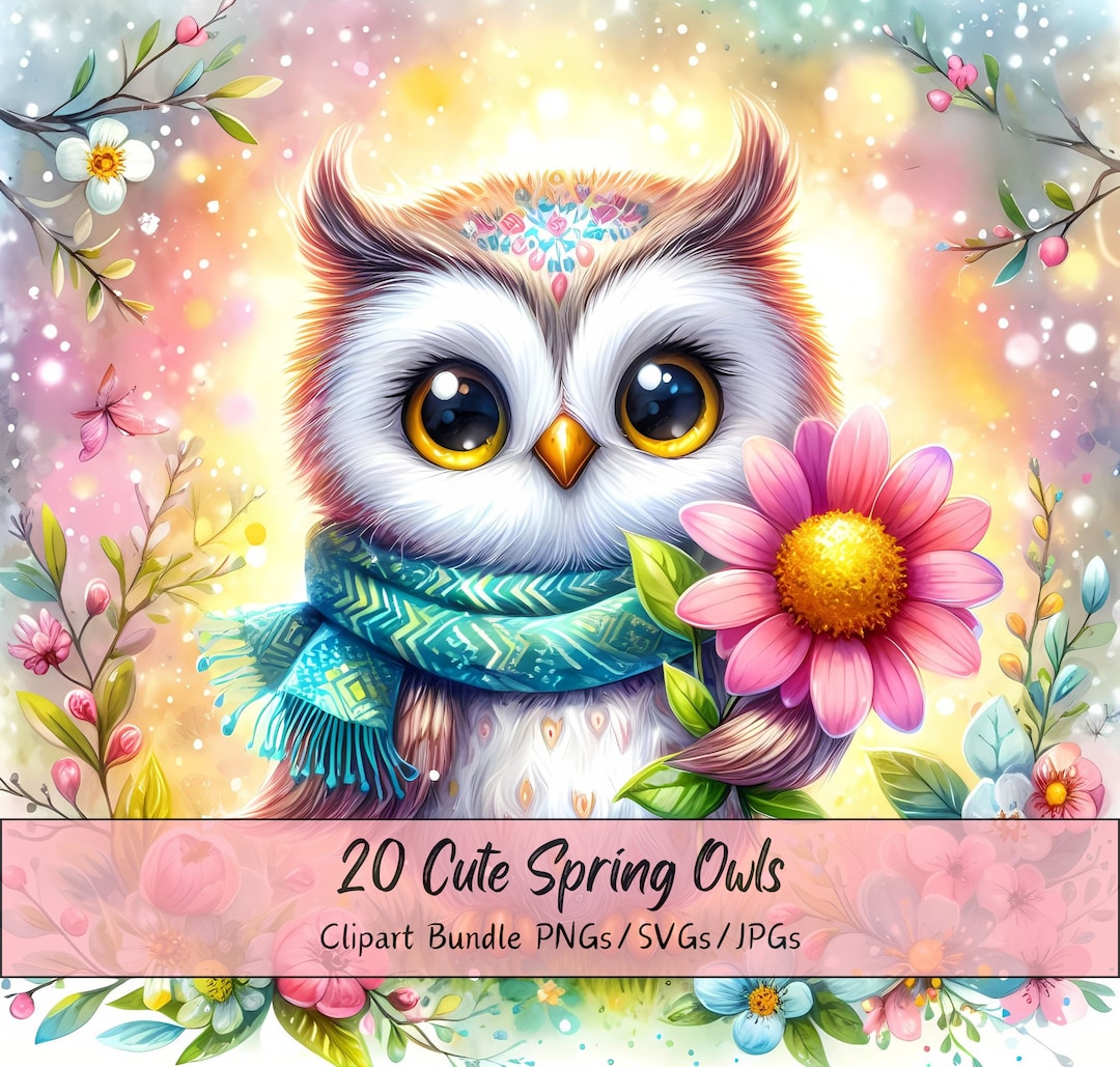 Cute Spring Owls Clipart, Watercolor Animal Images, High Quality Bundle ...