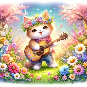 Cute Spring Cats Clipart Bundle, Watercolor Clip Art Images, 20 High ...