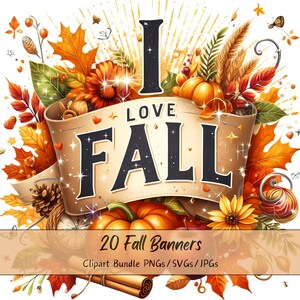 Fall Banners Clipart Bundle, Watercolor Autumn Clip Art Images, High ...