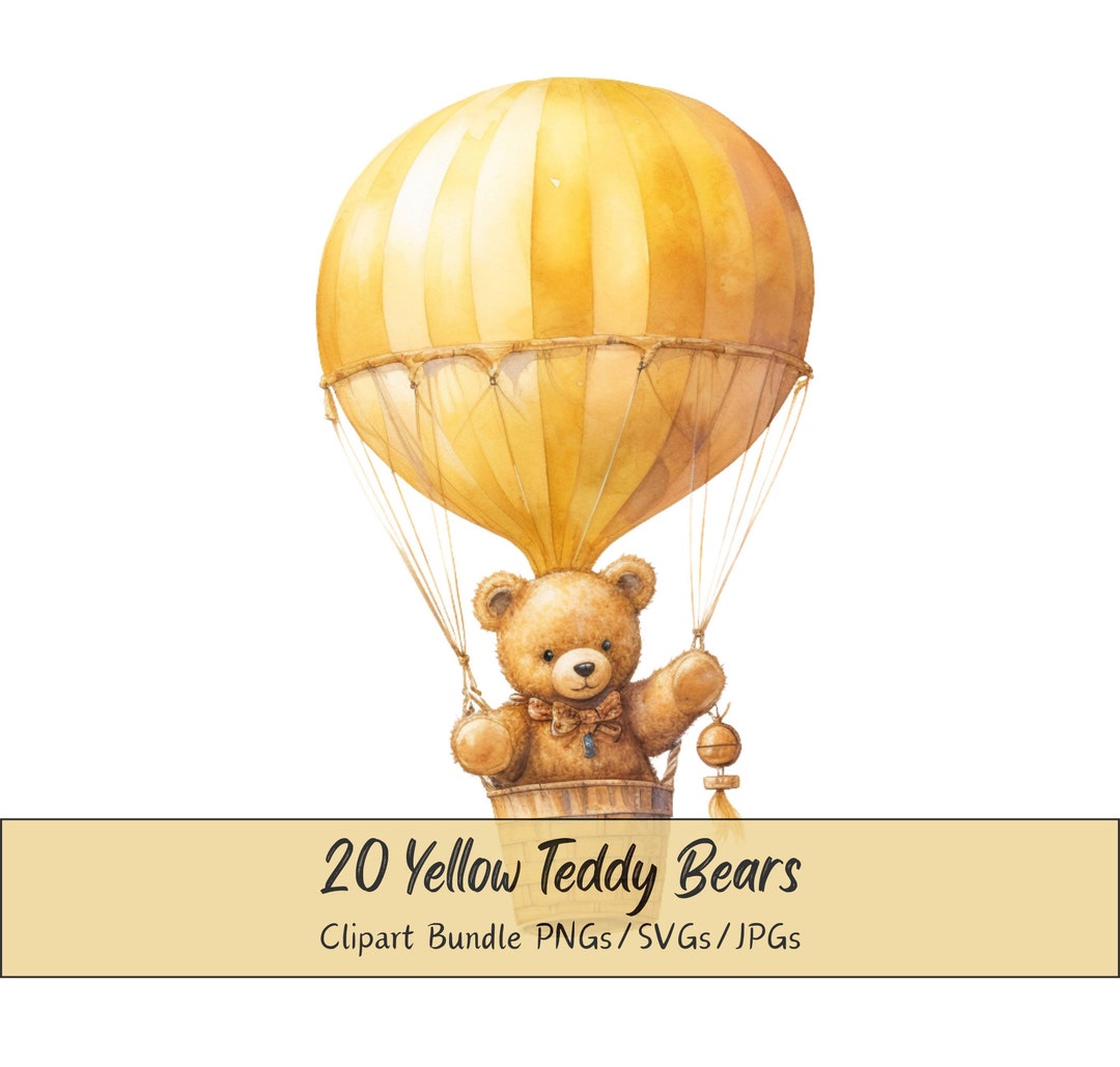 20 Watercolor Yellow Teddy Bear Clipart, Cute Teddy Bear Bundle ...