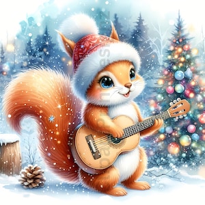 Cute Winter Squirrel Clipart Bundle, Festive Watercolor Clip Art Images ...
