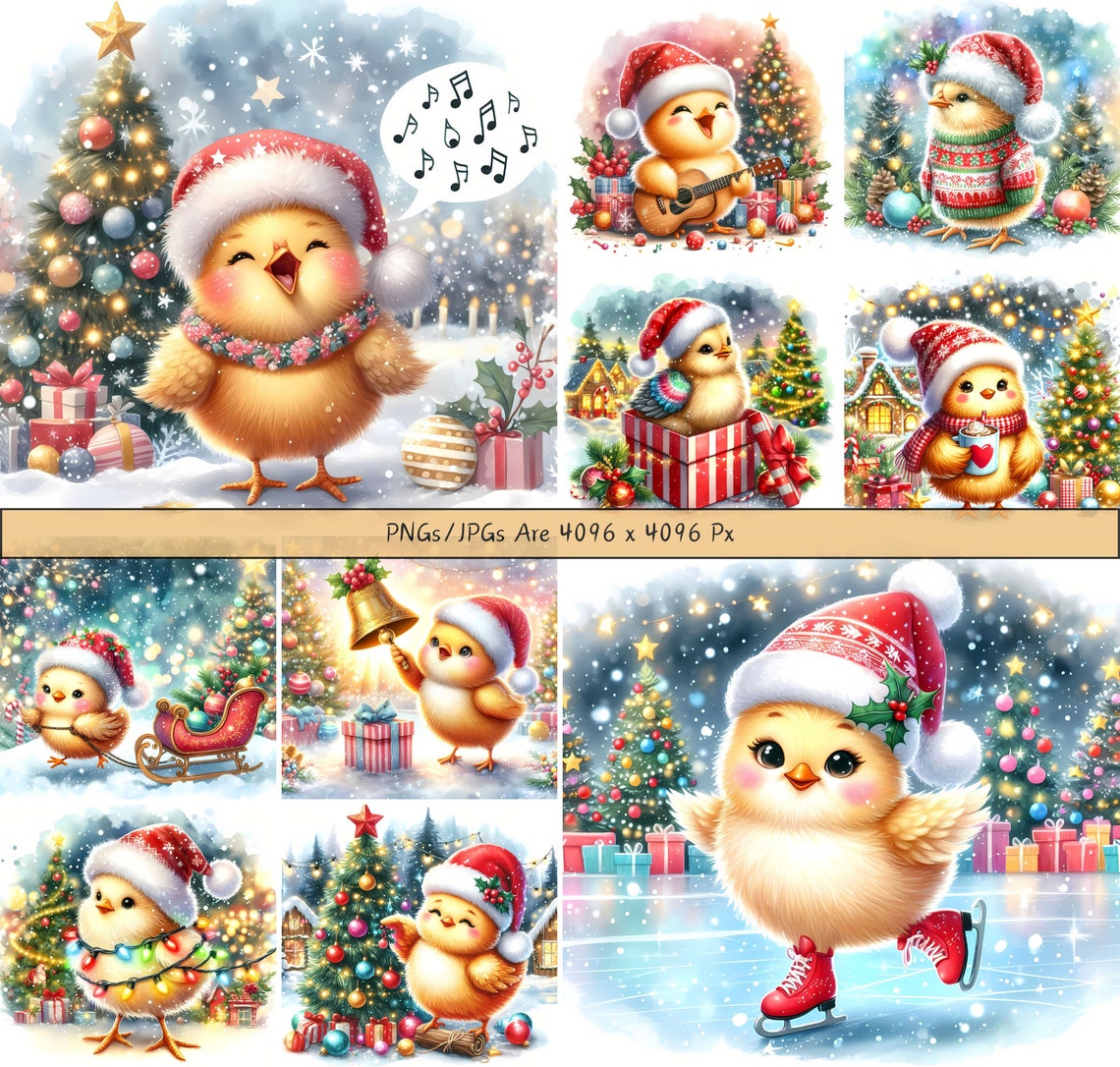 Cute Christmas Chicken Clipart Bundle, Xmas Chick Clip Art Images ...