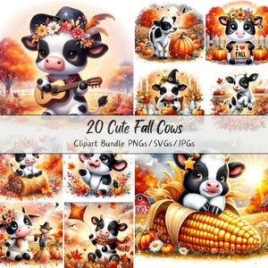 Cute Fall Cows Clipart Bundle, Watercolor Cow Clip Art Images, High ...