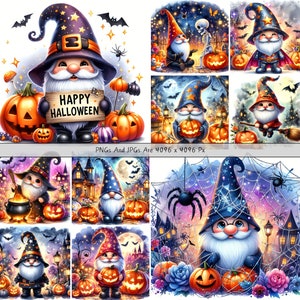 Cute Halloween Gnomes Clipart Bundle, Watercolor Gnome Clip Art Images ...
