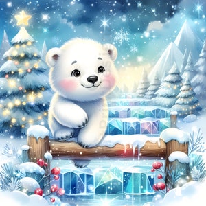Cute Winter Polar Bear Clipart Bundle, Festive Watercolor Clip Art ...