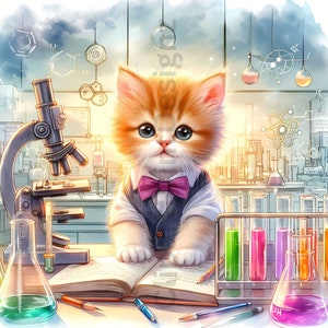 Cute Back to School Kittens Clipart Bundle, Watercolor Cat Clip Art ...