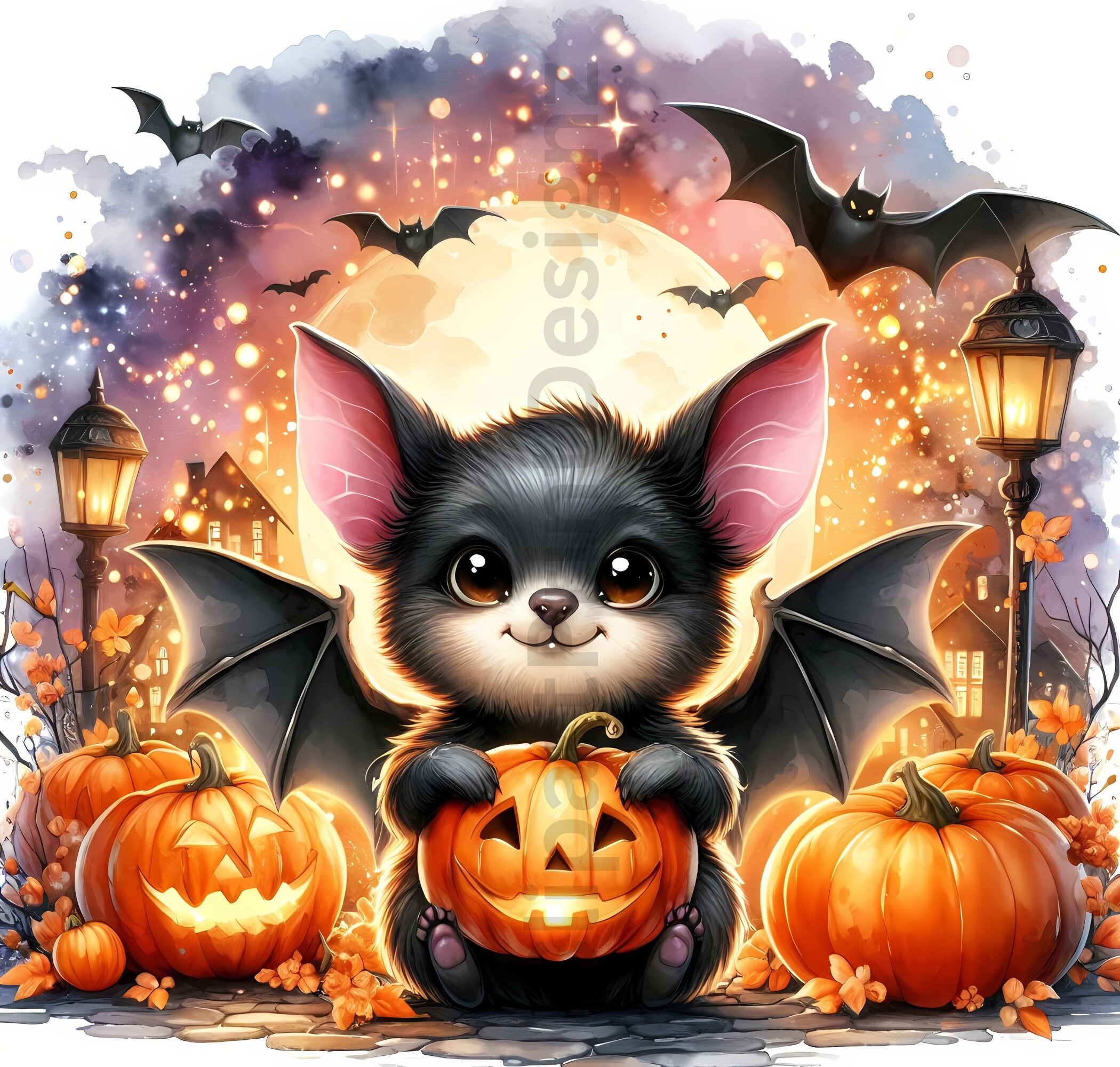Cute Halloween Bats Clipart Bundle, Watercolor Bat Clip Art Images ...