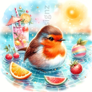 Cute Summer Robins Clipart Bundle, Watercolor Robin Clip Art Images ...