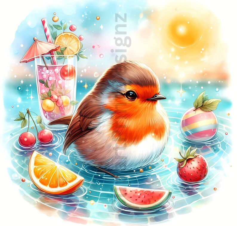 Cute Summer Robins Clipart Bundle, Watercolor Robin Clip Art Images ...