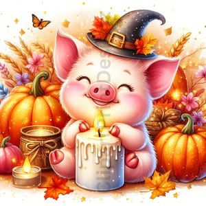 Cute Fall Pigs Clipart Bundle, Watercolor Pig Clip Art Images, High ...