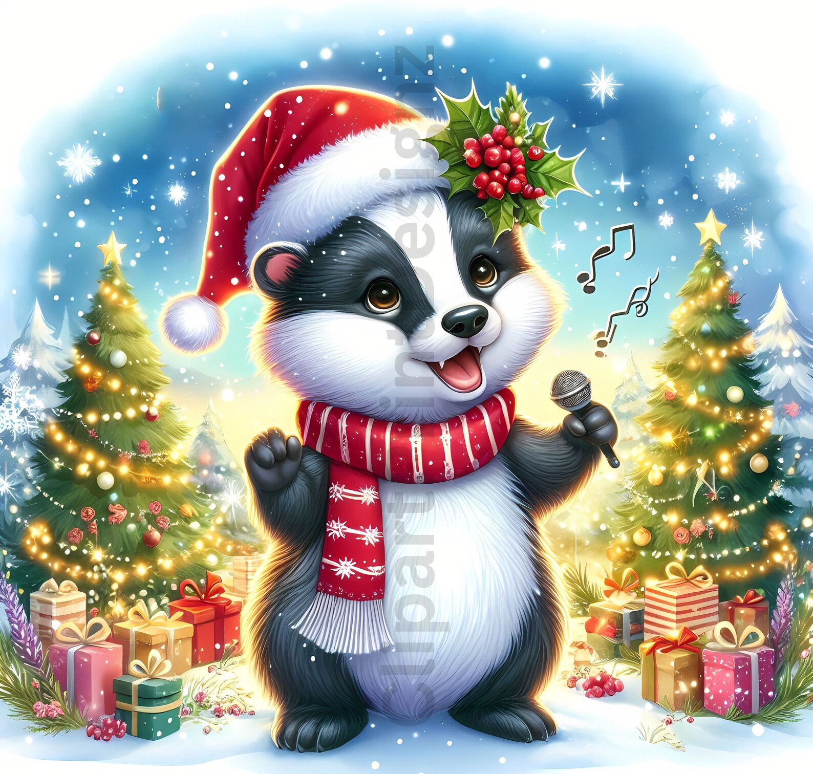 Cute Christmas Badgers Clipart Bundle, Xmas Badger Clip Art Images ...