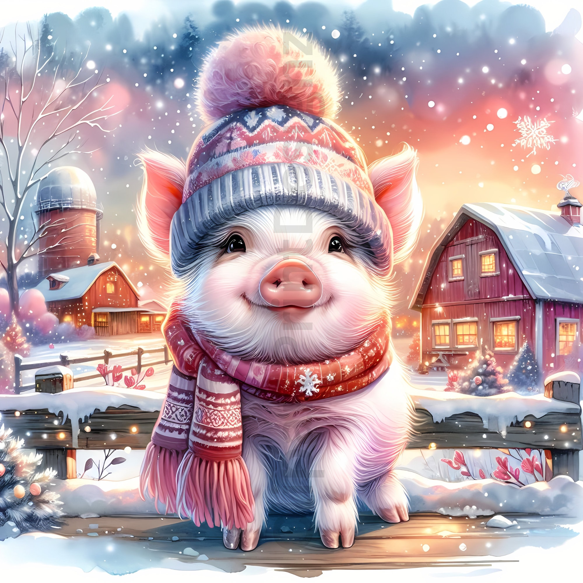 Cute Winter Pig Clipart Bundle, Festive Watercolor Clip Art Images, 20 ...
