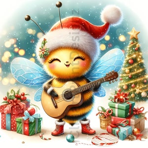 Cute Christmas Bees Clipart Bundle, Xmas Bee Clip Art Images ...