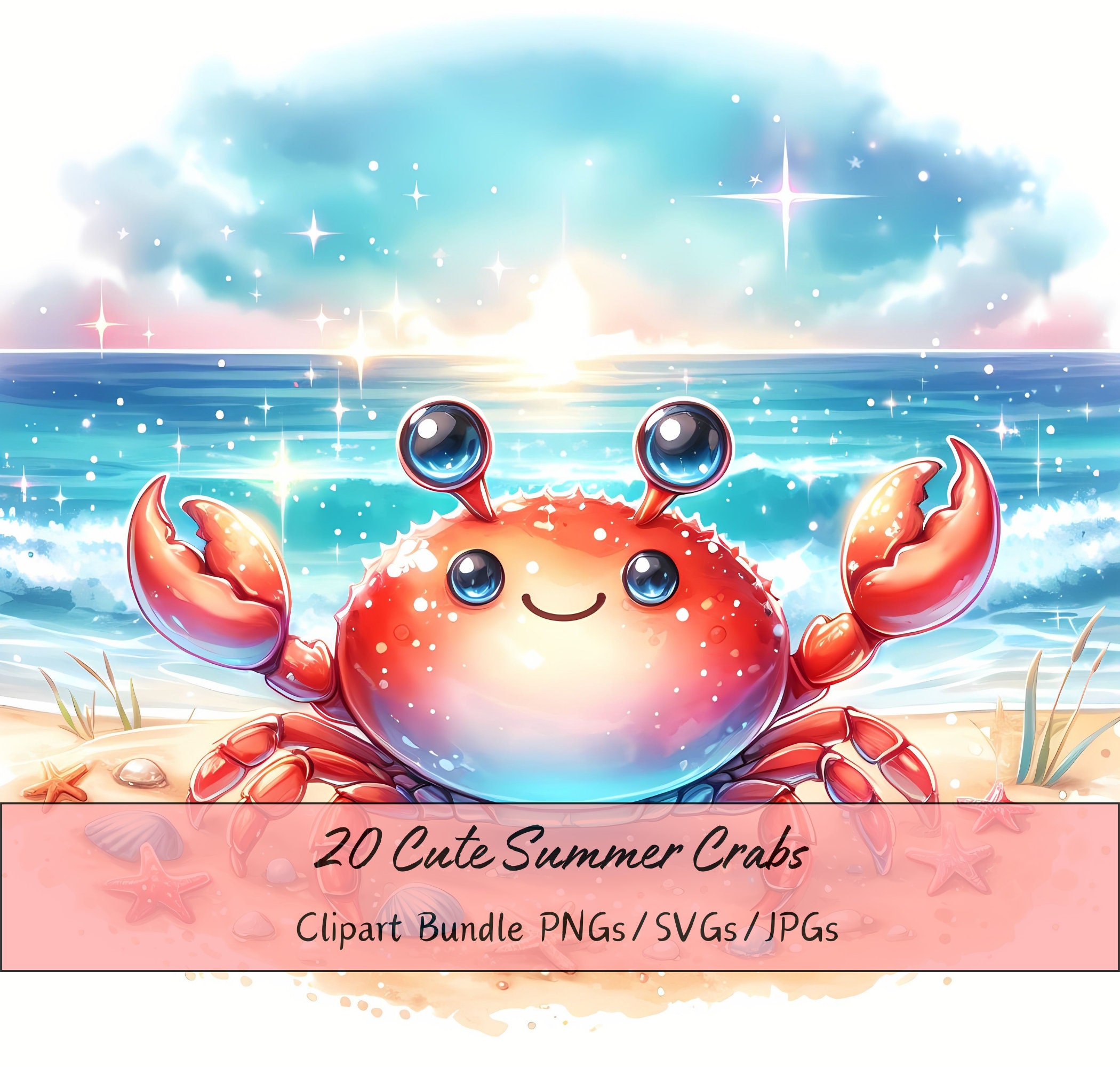 Cute Summer Crabs Clipart Bundle, Watercolor Crab Clip Art Images, High ...