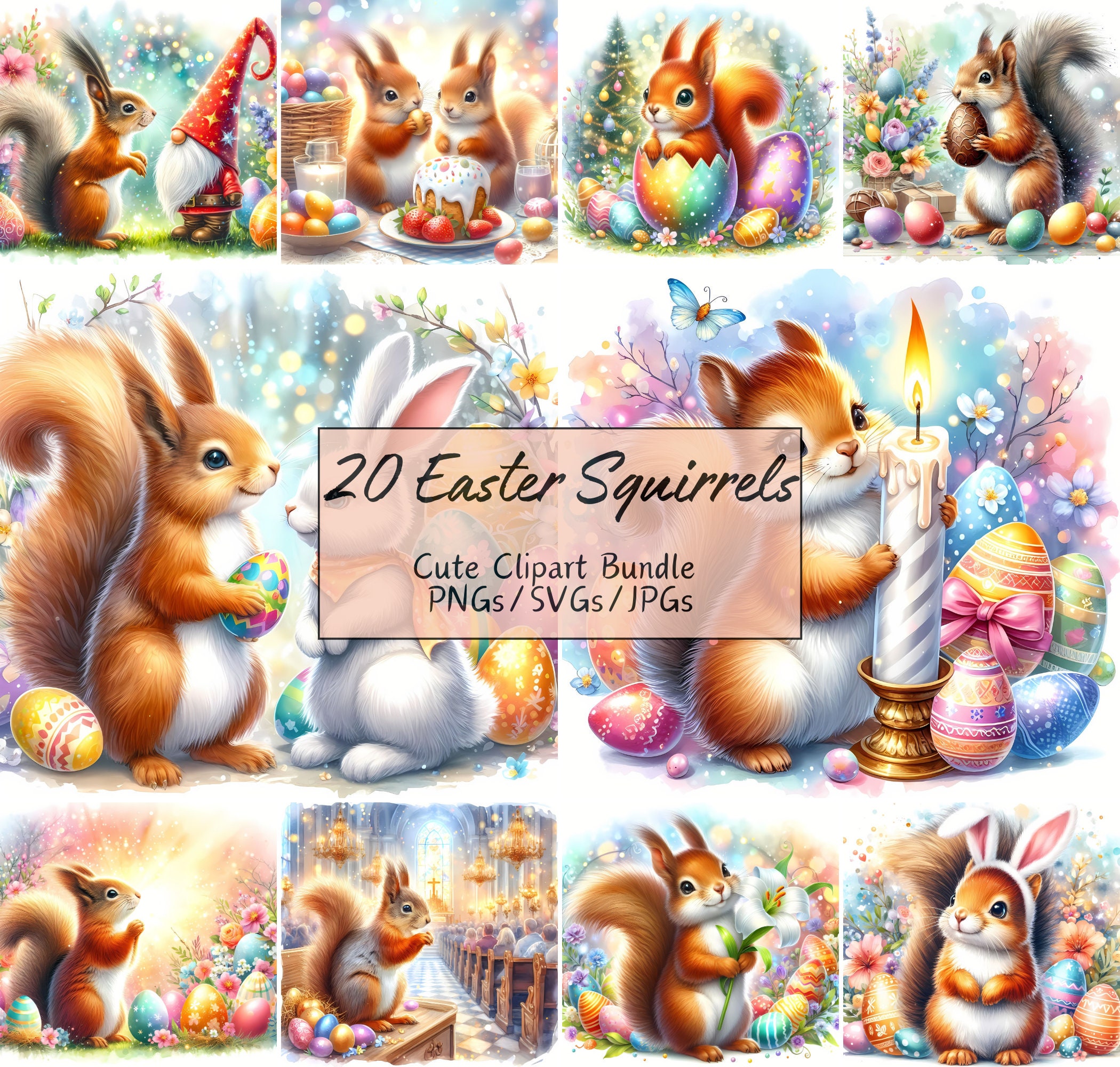 Cute Easter Squirrels Clipart, Funny Watercolor Animal Images, High ...