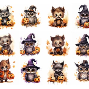 133 Cute Watercolor Halloween Clipart Bundle, Very Cute Mega Halloween ...