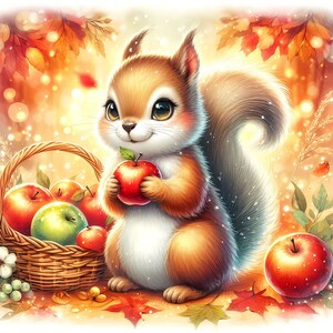 Cute Fall Squirrels Clipart Bundle, Watercolor Autumn Squirrel Clip Art ...