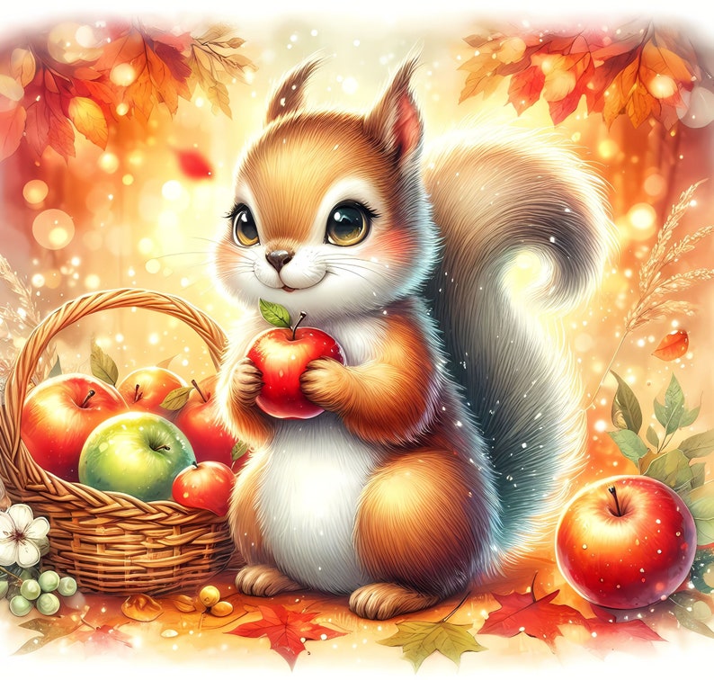 Cute Fall Squirrels Clipart Bundle, Watercolor Autumn Squirrel Clip Art ...