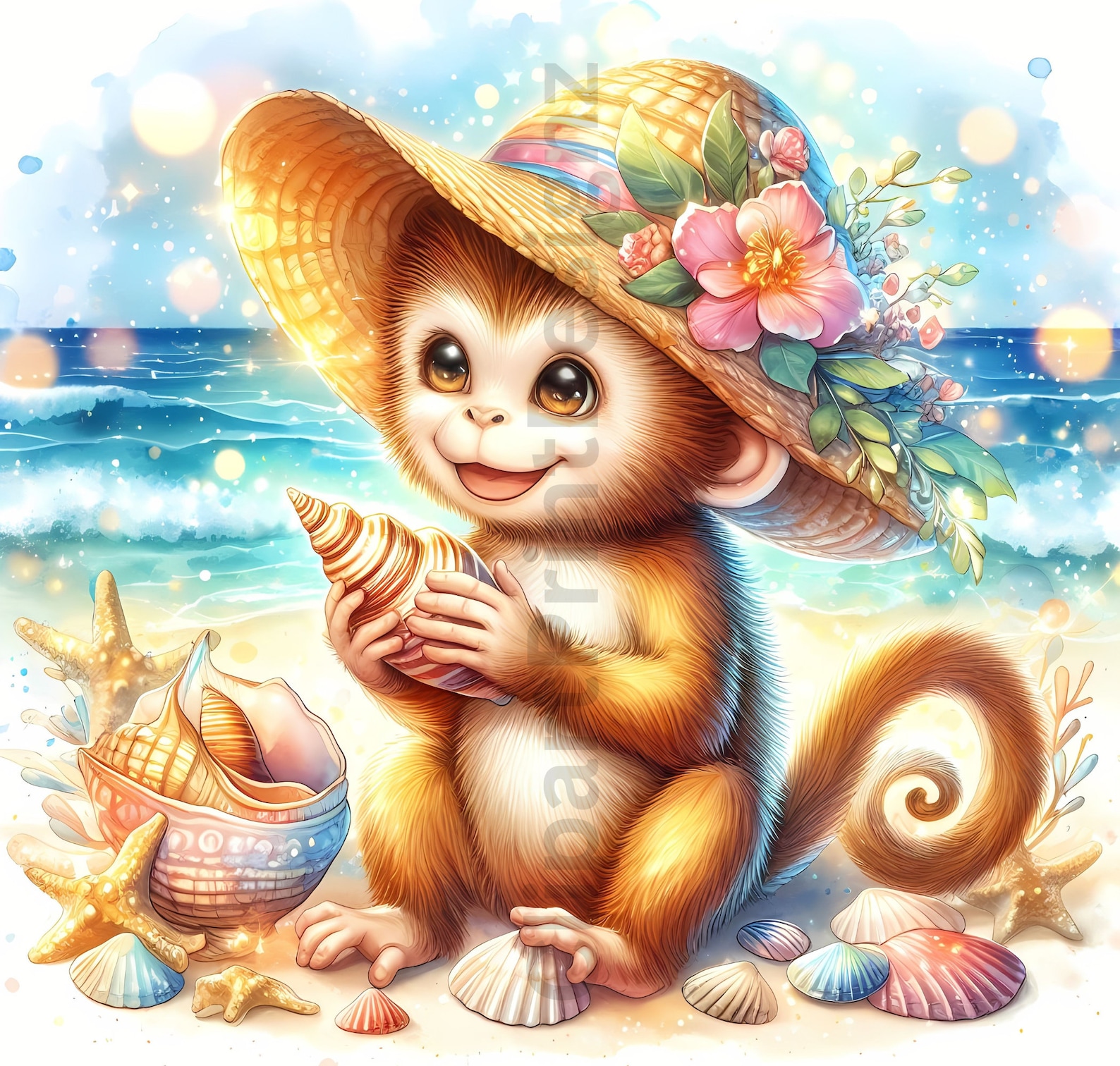 Cute Summer Monkeys Clipart Bundle, Watercolor Monkey Clip Art Images ...