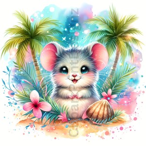 Cute Summer Mouse Clipart Bundle, Watercolor Mice Clip Art Images, High ...