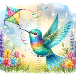 Cute Spring Animals Kite Flying Clipart Bundle, Watercolor Clip Art ...