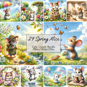 Cute Spring Mouse Clipart Bundle, Festive Watercolor Clip Art Images ...
