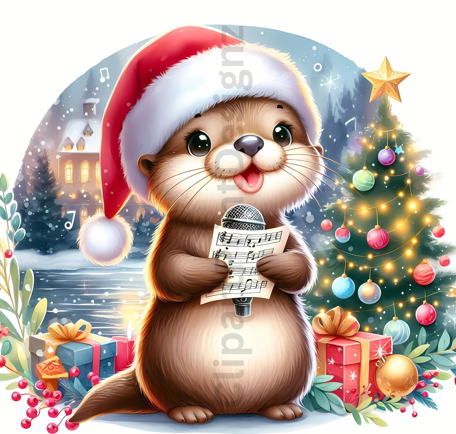 Cute Christmas Otters Clipart Bundle, Xmas Otter Clip Art Images ...