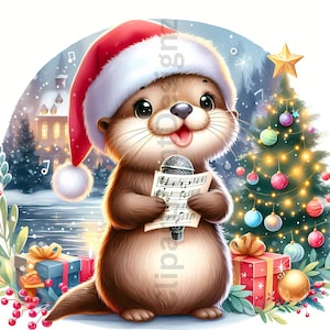 Cute Christmas Otters Clipart Bundle, Xmas Otter Clip Art Images ...