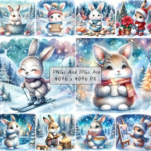 Cute Winter Bunnies/hares Clipart Bundle, Festive Watercolor Clip Art ...