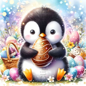 Cute Easter Penguins Clipart, Funny Watercolor Animal Images, High ...