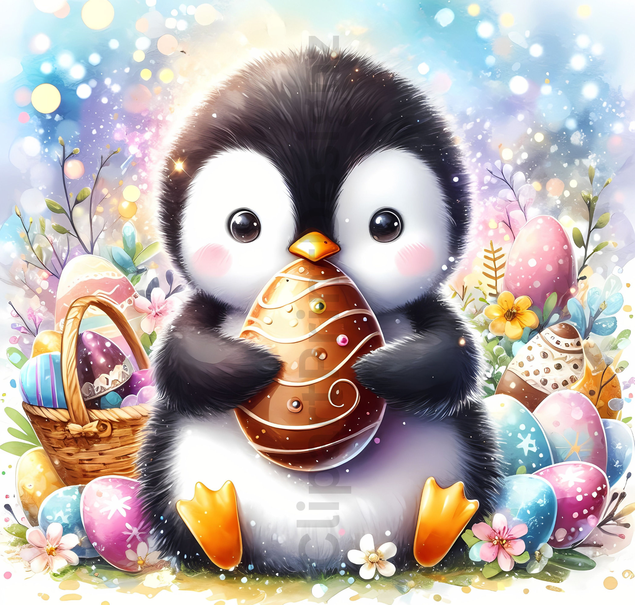 Cute Easter Penguins Clipart, Funny Watercolor Animal Images, High ...