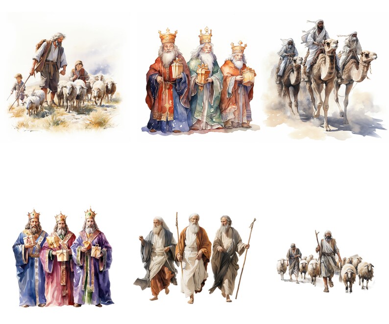 Watercolor Nativity Scene Clipart, Cute Christmas Bundle, Jesus and ...