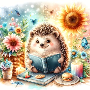 Cute Summer Hedgehogs Clipart Bundle, Watercolor Hedgehog Clip Art ...