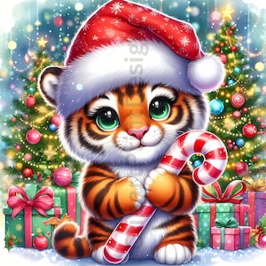 Cute Christmas Tigers Clipart Bundle, Xmas Tiger Clip Art Images ...