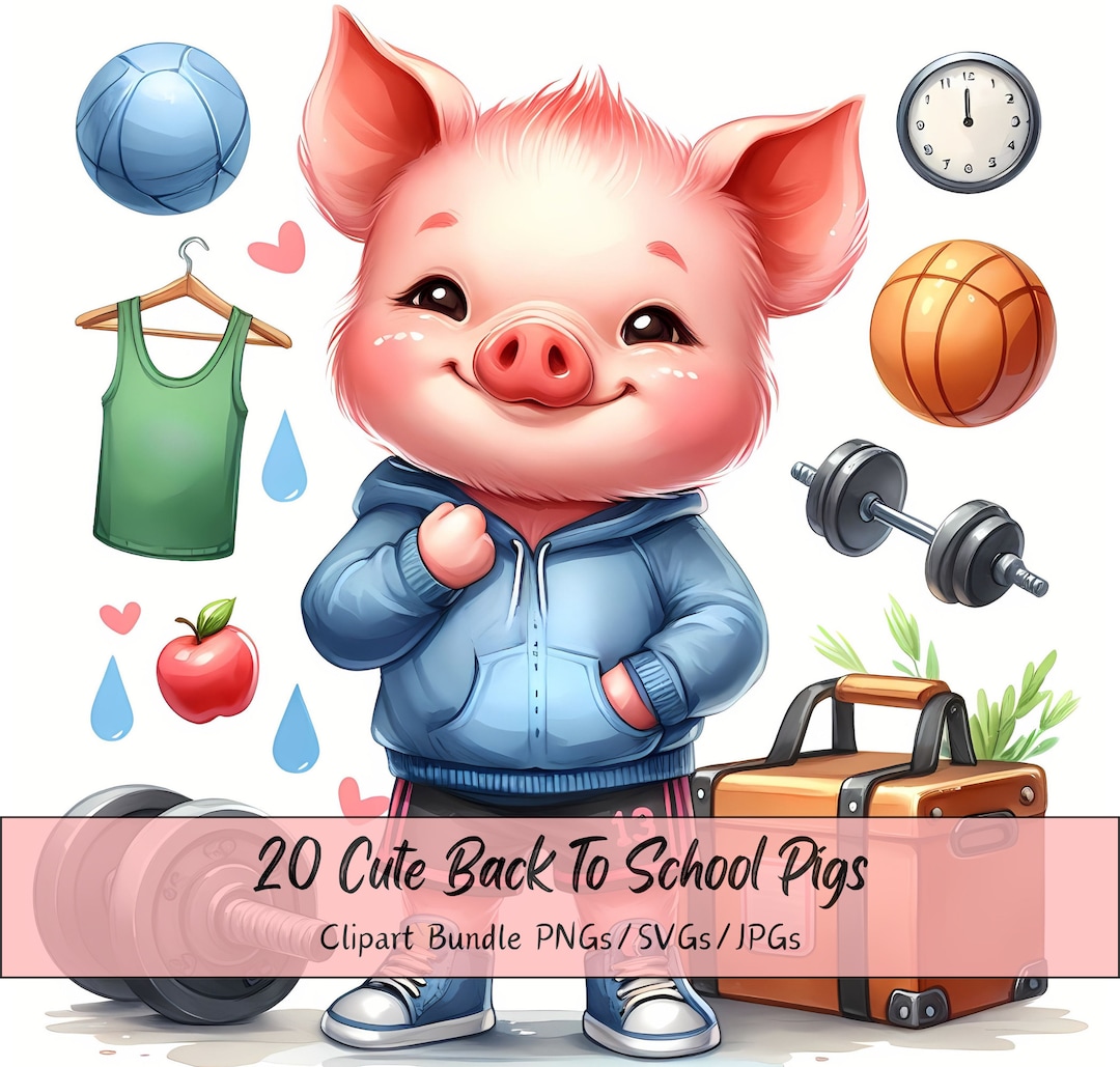 Cute Back to School Pigs Clipart Bundle, Watercolor Pig Clip Art Images ...