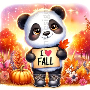Cute Fall Pandas Clipart Bundle, Watercolor Panda Clip Art Images, High ...