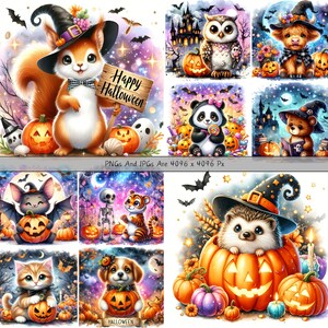 Cute Halloween Animals Clipart Bundle, Watercolor Clip Art Images, High ...