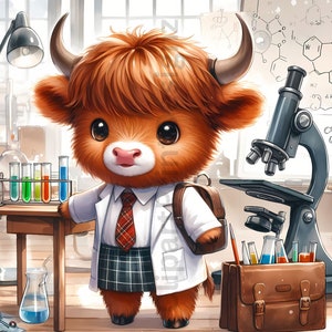 Cute Back to School Highland Cows Clipart Bundle, Watercolor Cow Clip ...