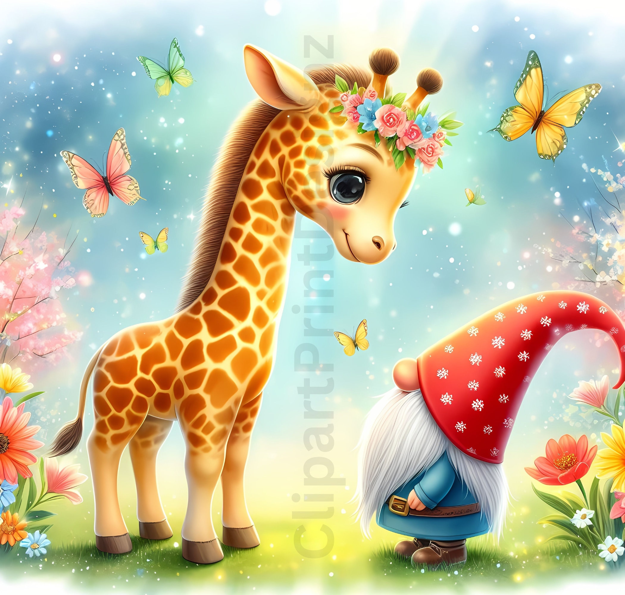 Cute Spring Giraffes Clipart Bundle, Watercolor Clip Art Images, High ...