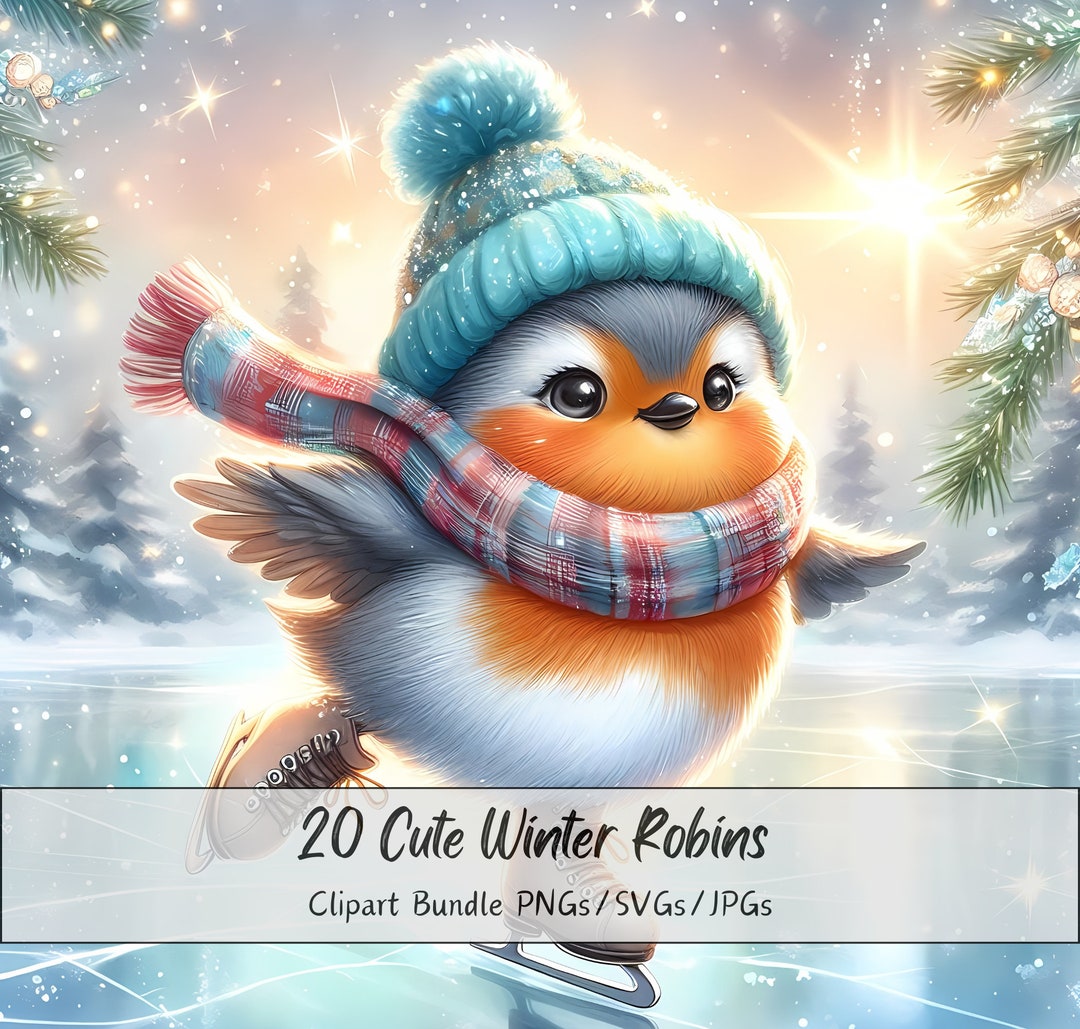Cute Winter Robins Clipart Bundle, Festive Watercolor Clip Art Images ...
