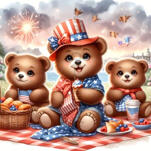 Cute 4th July American Animals Clipart Bundle, Watercolor Patriotic ...