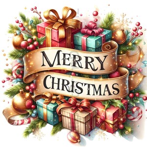 Christmas Banners Clipart Bundle, Watercolor Clip Art Images, High ...