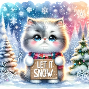 Cute Winter Cat Breeds Clipart Bundle, Festive Watercolor Clip Art ...