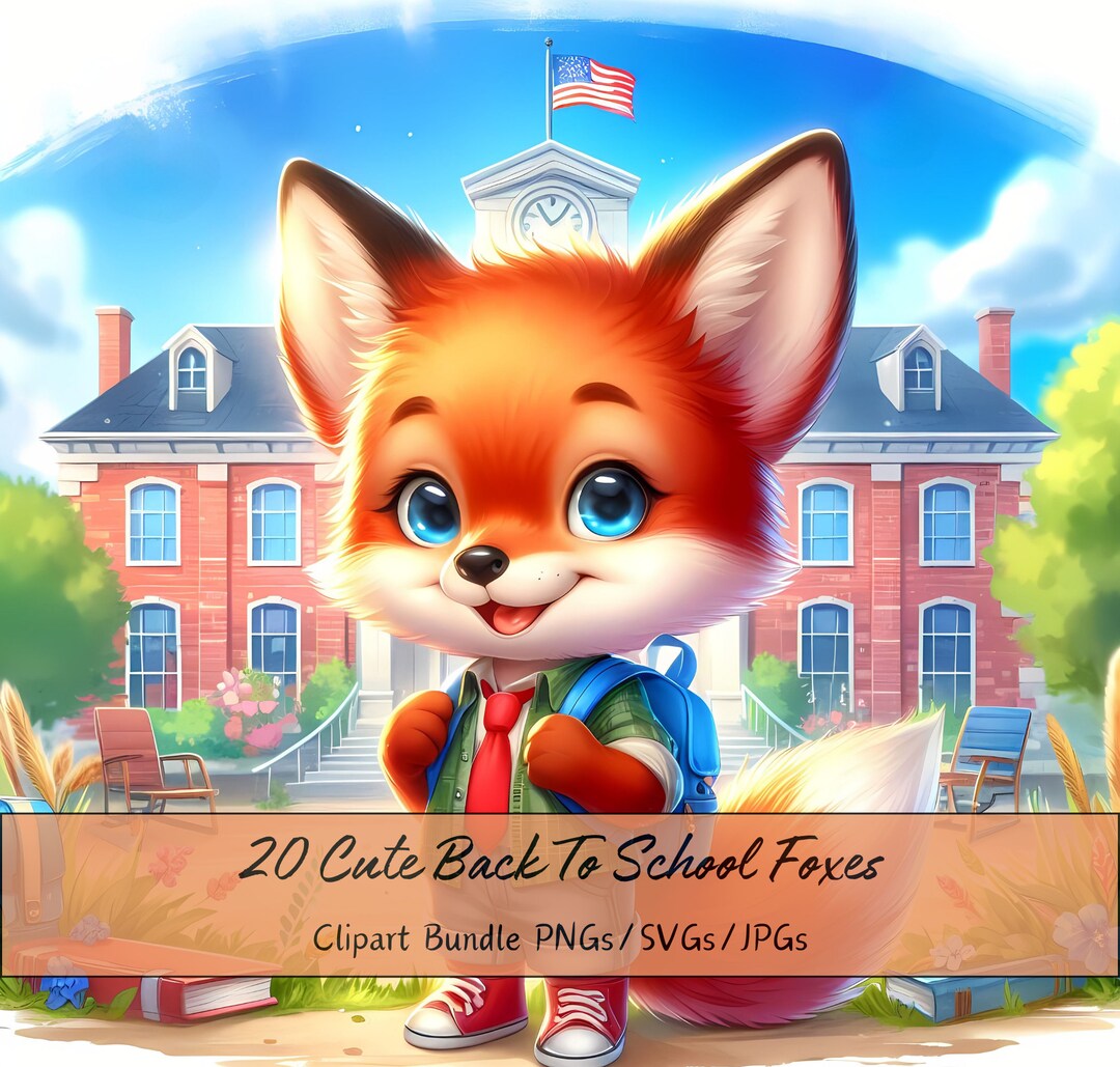 Cute Back to School Foxes Clipart Bundle, Watercolor Fox Clip Art ...