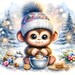 Cute Winter Monkey Clipart Bundle, Festive Watercolor Clip Art Images ...